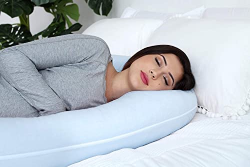 Pharmedoc Pregnancy Pillows, C-Shape Full Body Pillow – Jersey Cover Light Blue – Pregnancy Pillows for Sleeping – Body Pillows for Adults, Maternity Pillow and Pregnancy Must Haves, New Mom Gifts