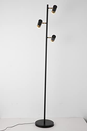 ADISUN LED Tree Floor Lamp for Living Room,Bedroom Black Standing Floor Lamp for Office,Bedroom,Dimmable Tall Lamp for Reading with 3 Adjustable Heads,Remote Control