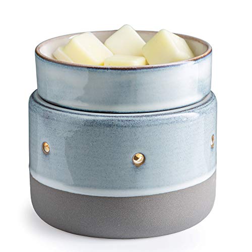 CANDLE WARMERS ETC 2-in-1 Deluxe Candle and Wax Fragrance Warmer with LED Light and Auto Shut Off for Timed Candle Warming, Glazed Concrete