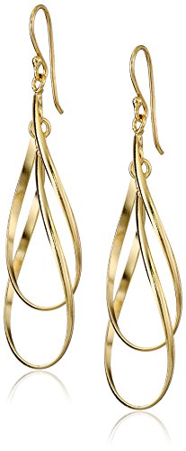 Amazon Essentials Gold Plated Sterling Silver Double Elongated Oval Twist French Wire Drop Earrings, (previously Amazon Collection)