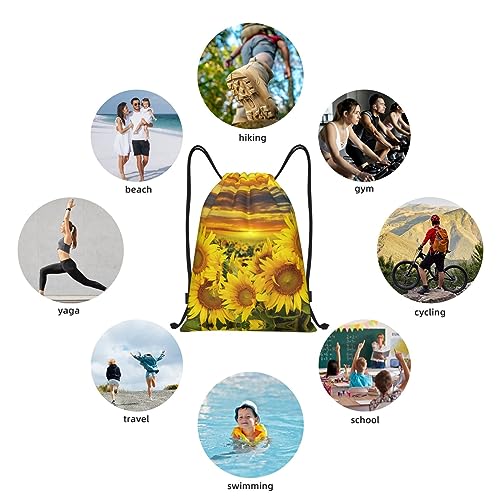 Adasomu Sunflower Field Portable Drawstring Bags For Women/Men, Lightweight Drawstring Backpack For Gym Yoga Shopping Trip