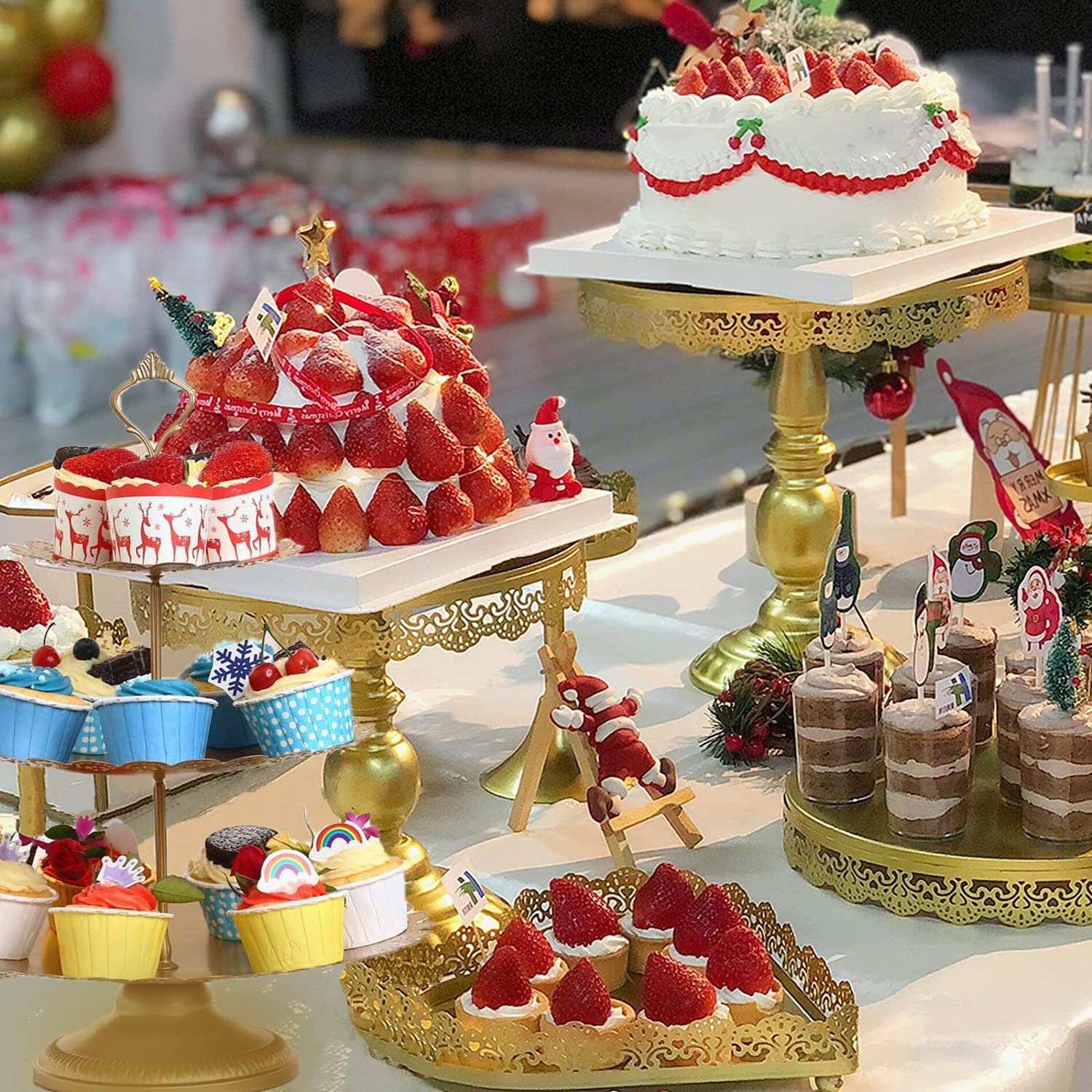9Pcs Dessert Table Decorations Stands,Cake Stands for Dessert Table,Metal Gold Cake Stand Set for Wedding Graduation Party Dessert Table Baby Shower Birthday Anniversary Christmas