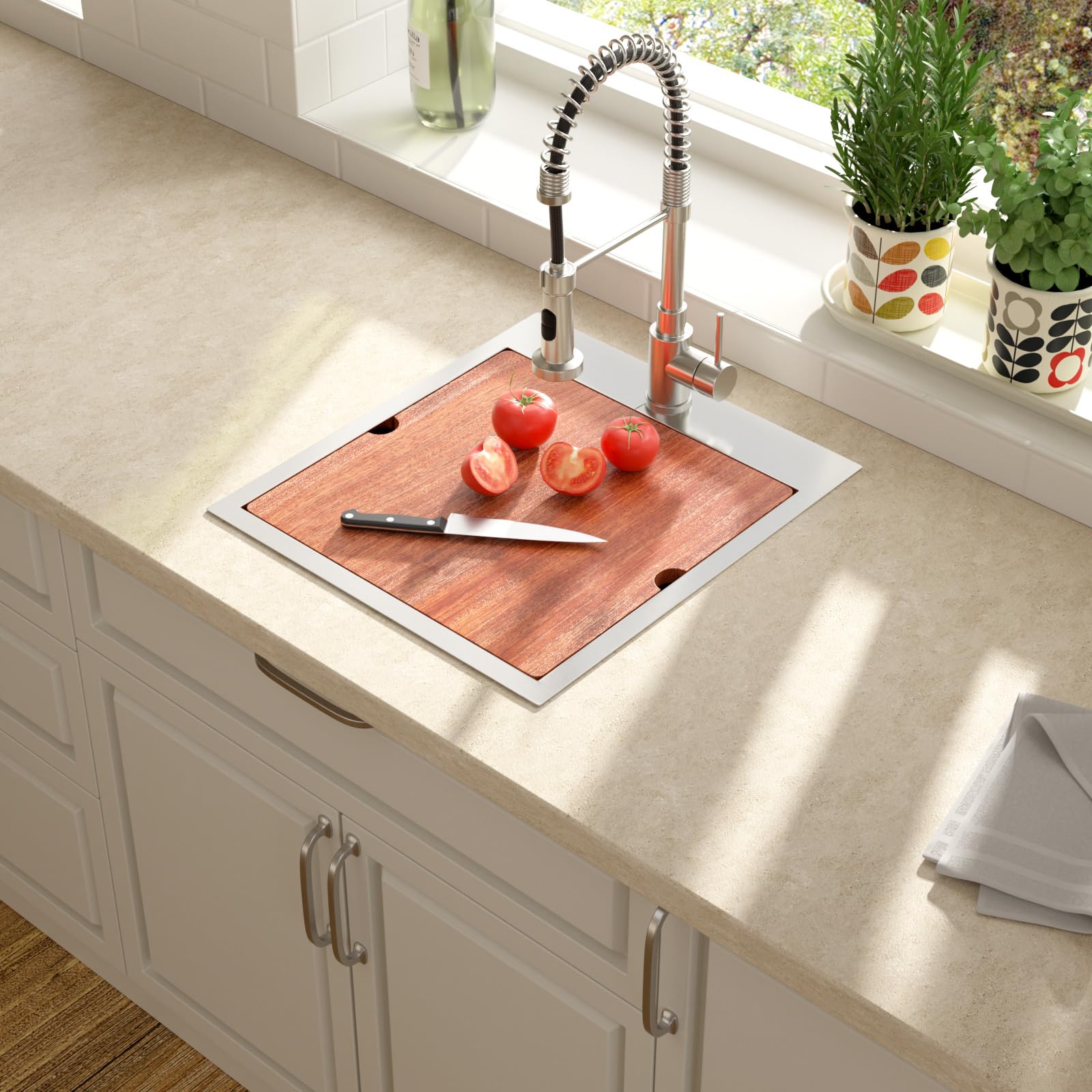 Lordear Bar Sink 18x20x10 Inch Drop In Bar Sinks Stainless Steel 16 Gauge Topmount Kitchen Sink Single Bowl Workstation Sink With Cutting Board RV sinks