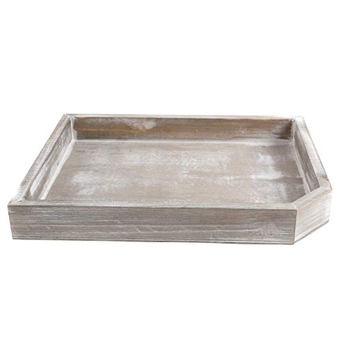Liry Products Vintage Gray Rustic Torched Distressed Wood Food Serving Tray Breakfast Coffee Office Desktop Document Holder Home Kitchen
