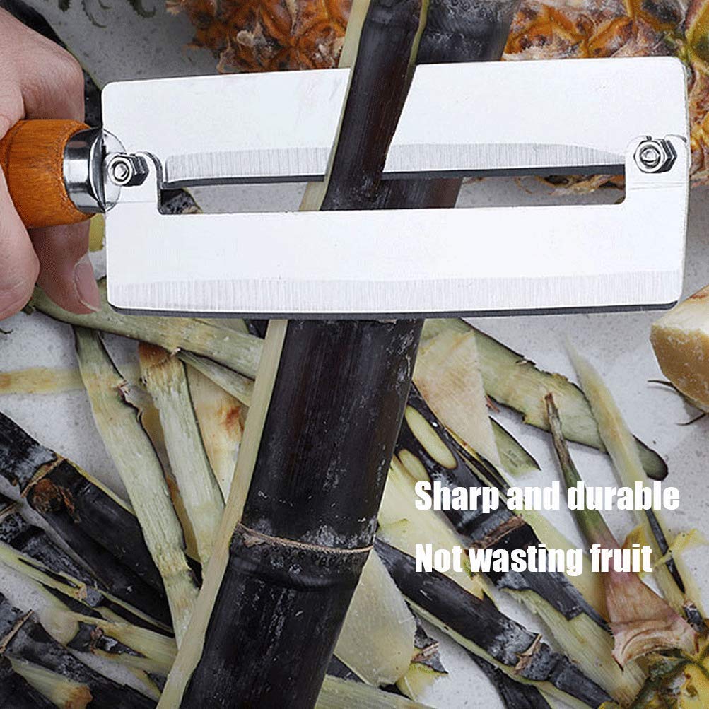 SUPER ZR Sugar Cane Peeler Knife Sugarcane Peeling Kinves Pineapple Peeling Knife Artifact Planing Knife-Stainless Steel-Natural Non-slip Wooden Handle