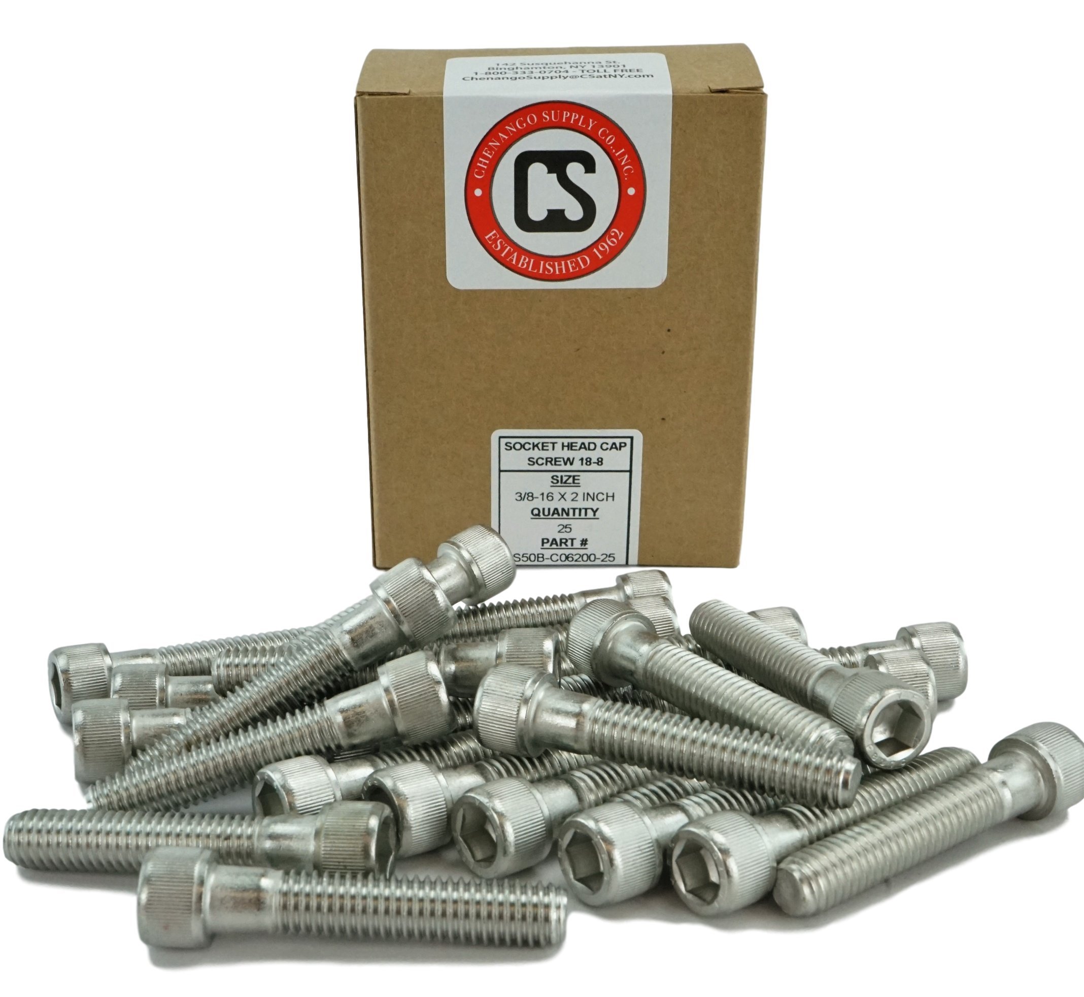 Stainless 3/8-16 x 2 (3/4" to 3" Available) Socket Head Cap Screws, Full Thread, Hex Drive, Stainless Steel 18-8, Coarse Thread (3/8-16 x 2)
