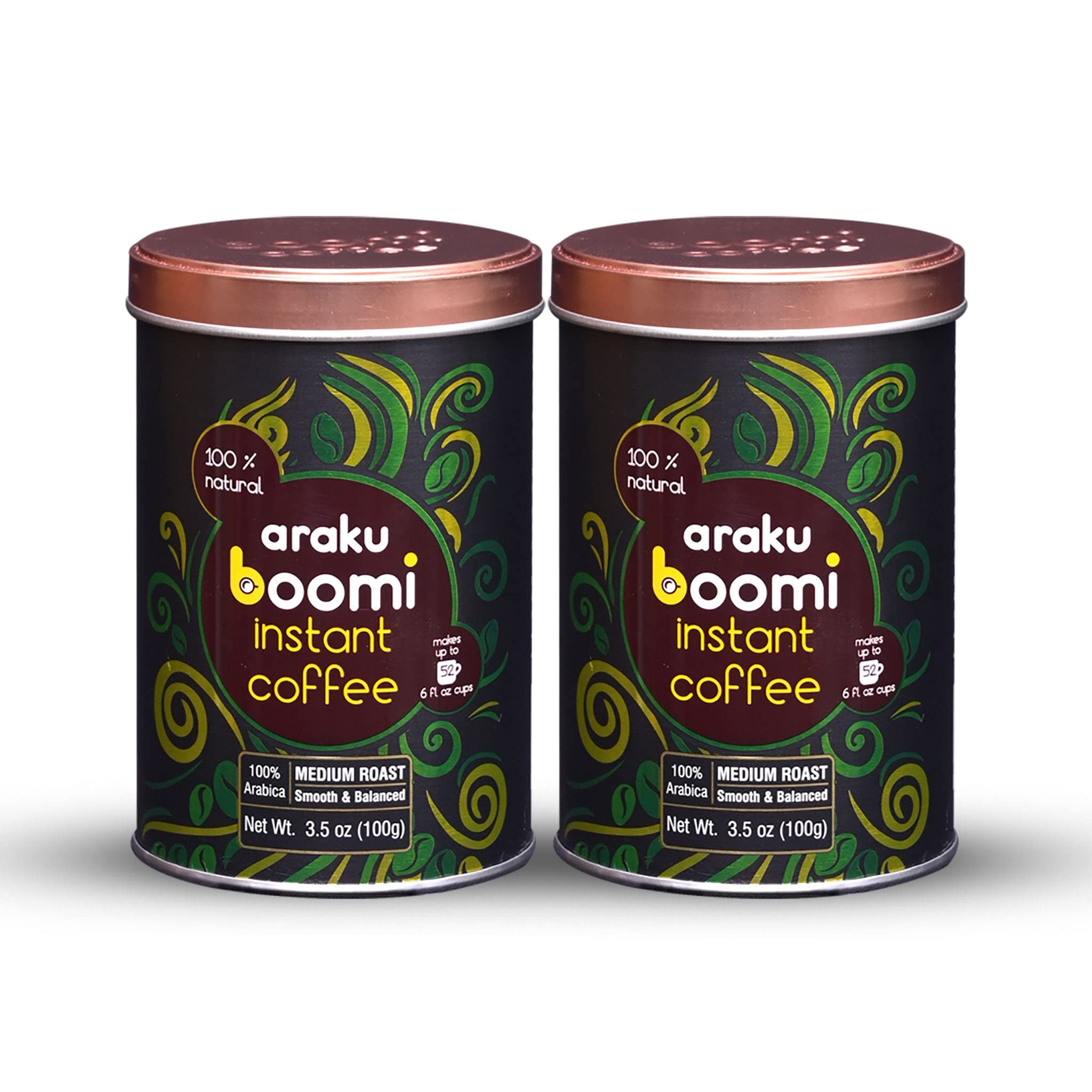 Araku Boomi Premium Single Origin Instant Coffee Powder, Medium Roast, Made from 100% Arabica Beans from Araku Valley | Best Instant Coffee | 3.5 Ounce Tin (2 Pack) (Up to 100 Cups)
