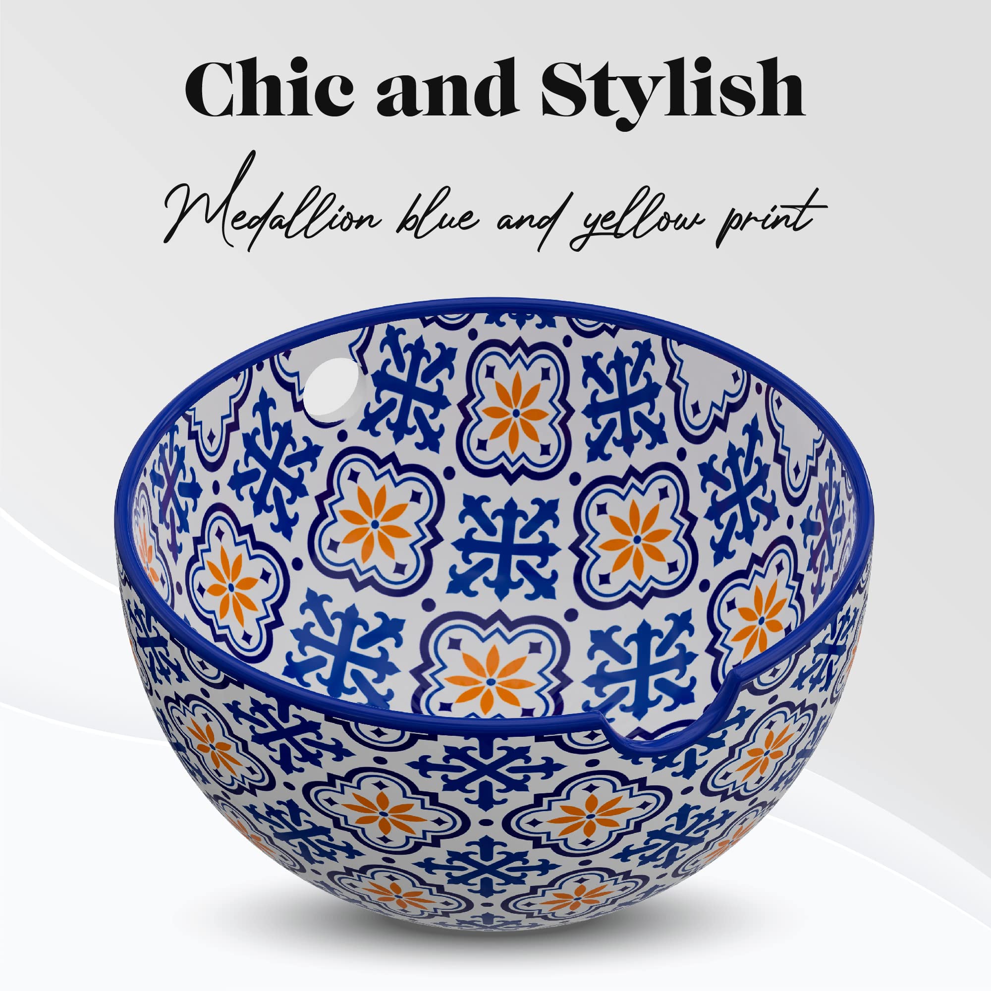 American Atelier Ramen Bowl with Chopsticks | Set of 2 | Soup Bowls for Kitchen | Udon Noodle Bowls with Chopsticks | Stoneware Soup Bowl | 6" Diameter (21 Oz) - Medallion Blue & Orange Design