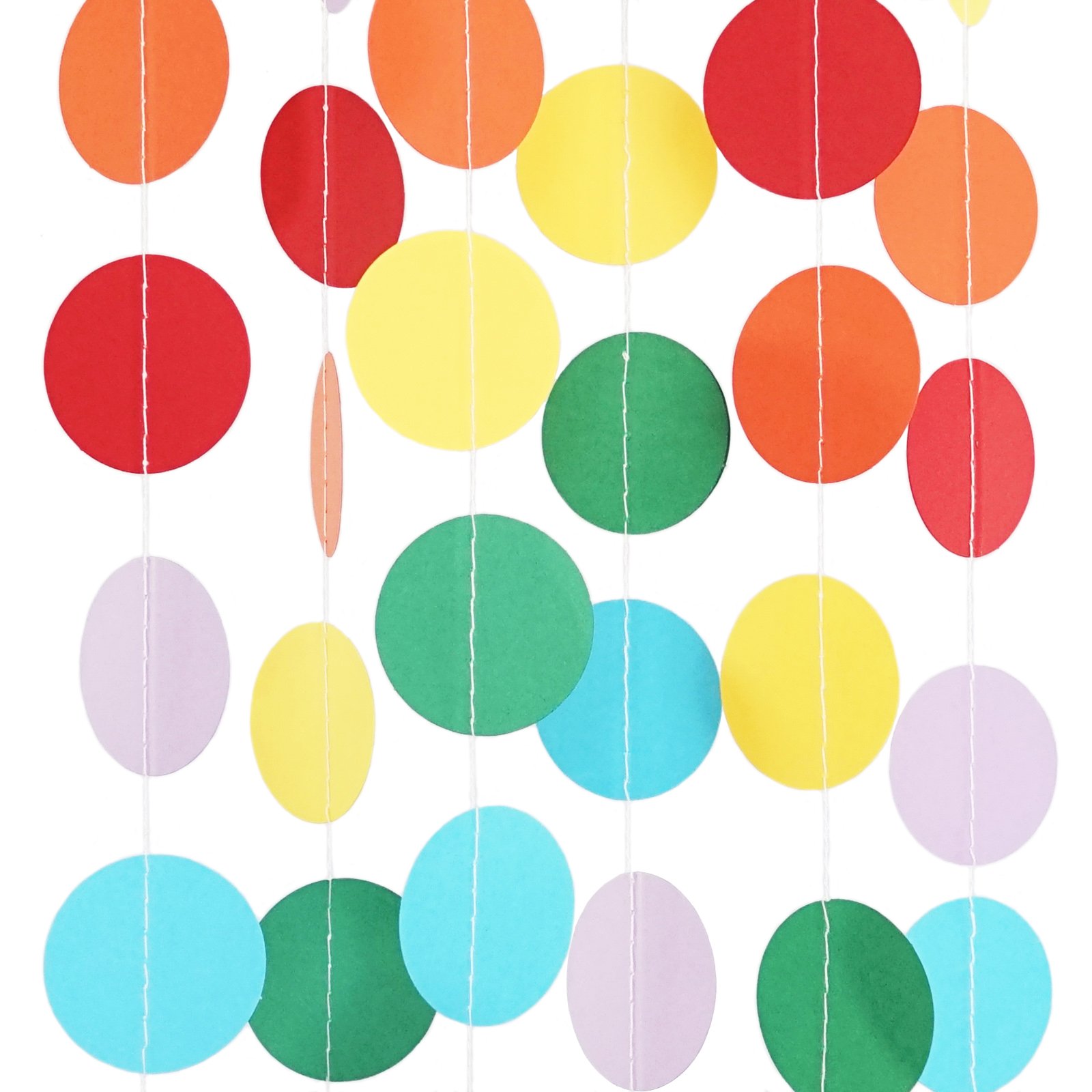 Chloe Elizabeth Circle Dots Paper Party Garland Streamer Backdrop (4-Pack, 10 Feet Per Garland, 40 Feet Total) - Circus Rainbow
