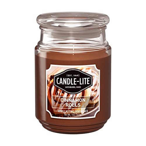 Candle-lite Scented Candles, Cinnamon Rolls Fragrance, One 18 oz., Brown Color & Scented Candles, Creamy Vanilla Swirl Fragrance, One 18 oz. Single-Wick Aromatherapy Candle, Off-White Color