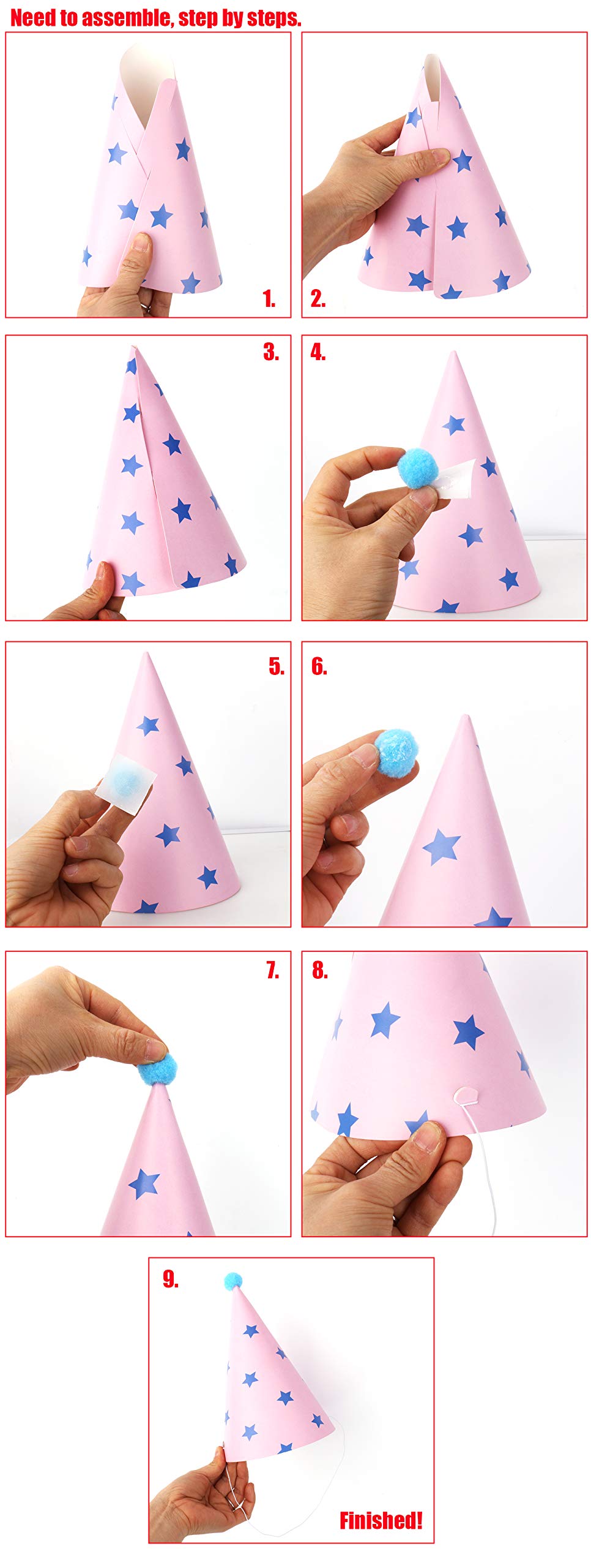 Beurio Birthday Party Cone Hats, 12 PCS