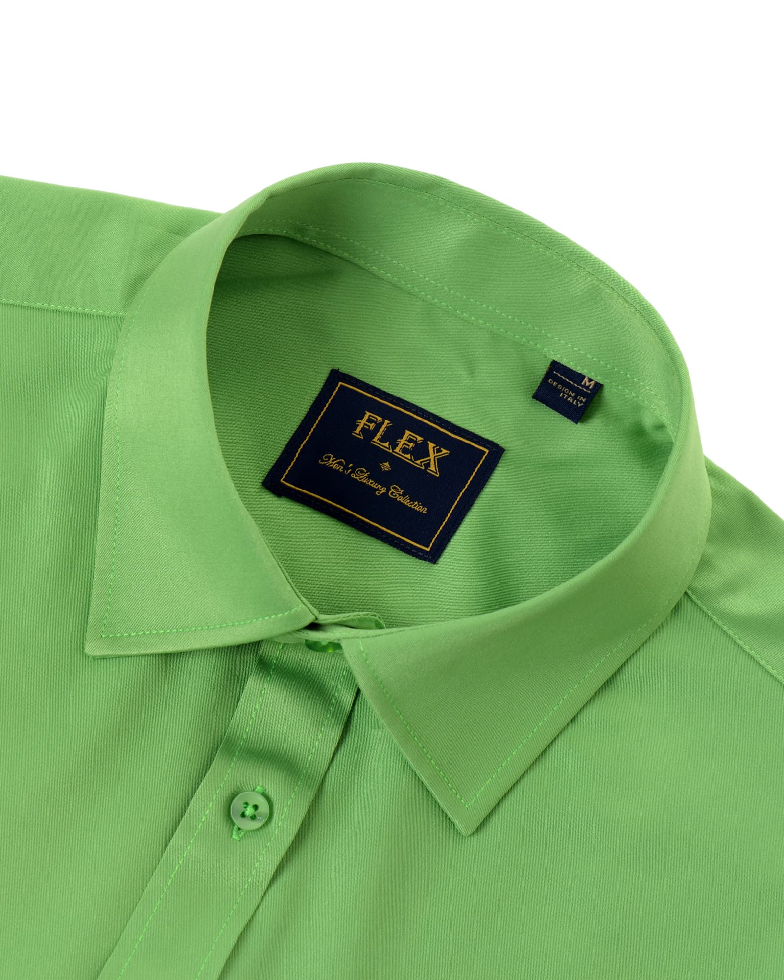 Alimens & Gentle Men's Bright Green Slim Fit Dress Shirts Solid Muscle Fit Wrinkle-Free Casual Button Down Shirt