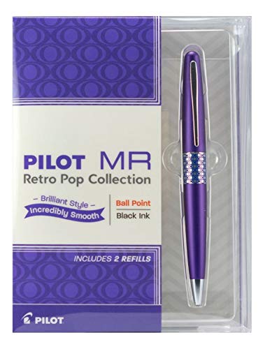 PILOT MR Retro Pop Collection Ballpoint Pen Gift Box with 2 Refills, Indigo Barrel with Elipse Accent, Medium Point Stainless Steel Nib, Refillable Black Ink (91497)