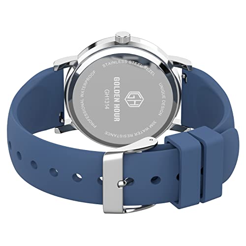GOLDEN HOUR Waterproof Nurse Watch for Medical Professionals, Students Women Men - Military Time Luminouse Easy Read Dial, 24 Hour with Second Hand, Colorful Silicone Band Navy Blue