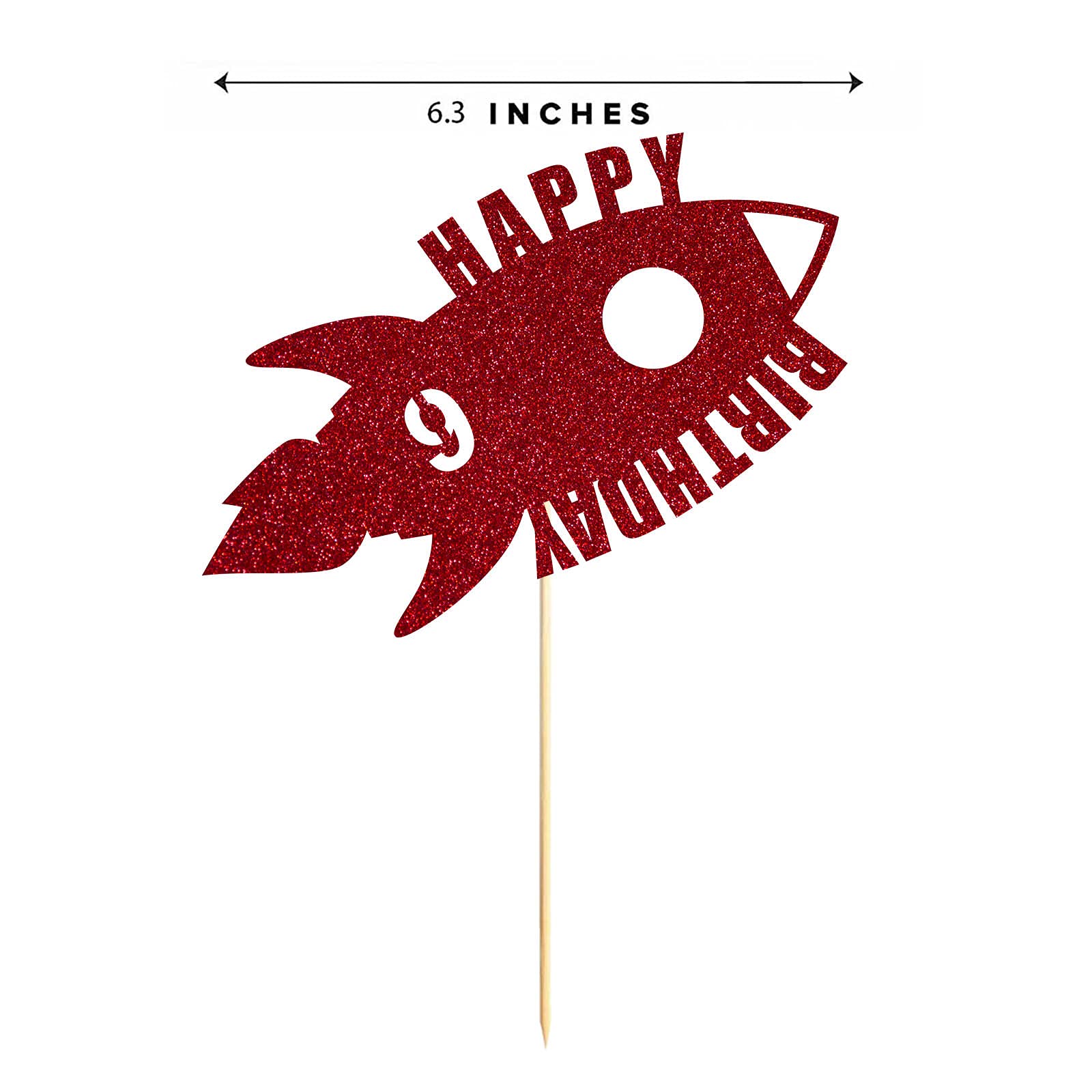 Red Rocket 9th Birthday Cake Topper, Glitter Boy Girl Space 9 Years Birthday Party Decoration