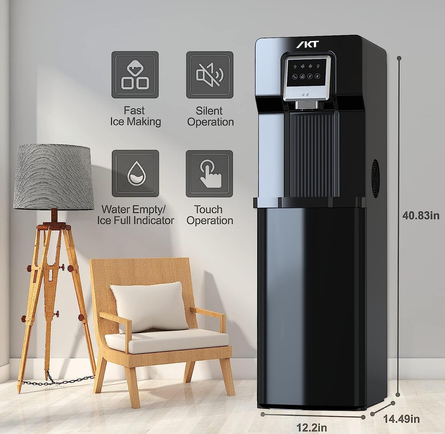 IKT 2 in 1 Water Dispenser with Ice Maker for 5 Gallon Bottle Bottom Load 27 lbs in 24 hrs for Home Office (Without Hot Water)