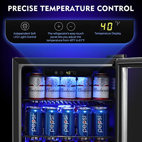AstroAI Beverage Refrigerator with Temperature Control -3.2 Cu.Ft, 120 Can Mini Fridge with Glass Door for Beer Soda or Wine - Drink Fridge for Office/Bar with Reversible Door and Removable Shelves