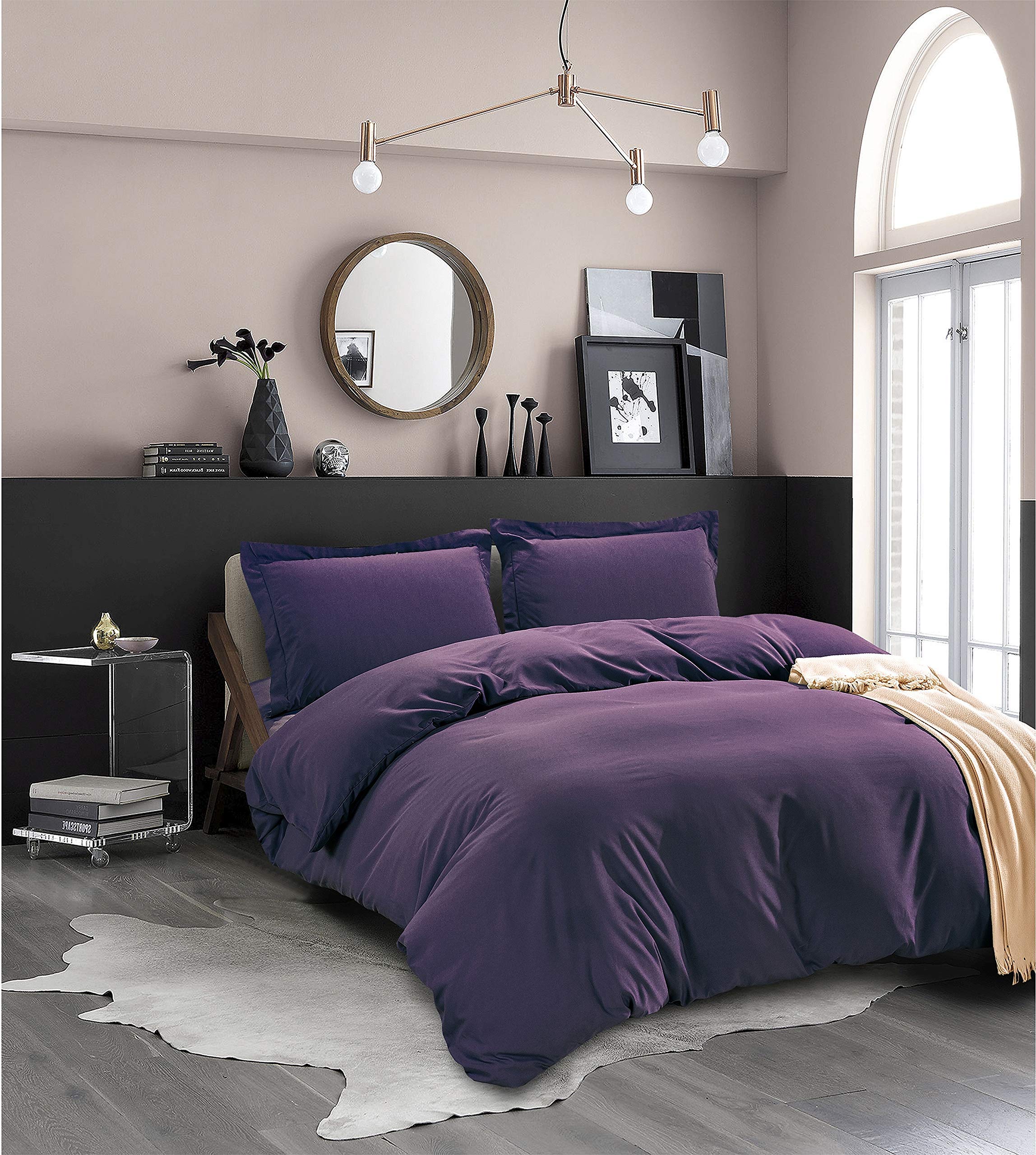 Xtream Fabric 100% Natural Cotton Duvet Set, 1 Duvet Cover with Button Closure, 1 Fitted Sheet 21" Deep Pocket and 2 Pillowcase 800 Thread Count Duvet Cover Set, Duvet Sets Full Size Purple