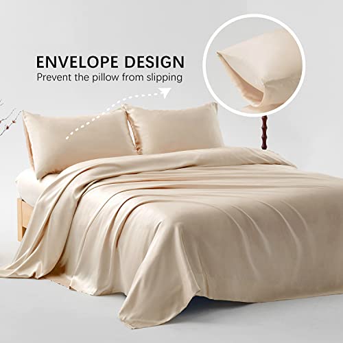 Candoury Satin Sheets Queen Bed Set 4 Pcs, Soft and Durable Pillowcase, Flat Sheet and Fitted Sheet, Hotel Luxury Silky Satin Sheets Set(Queen, Taupe)
