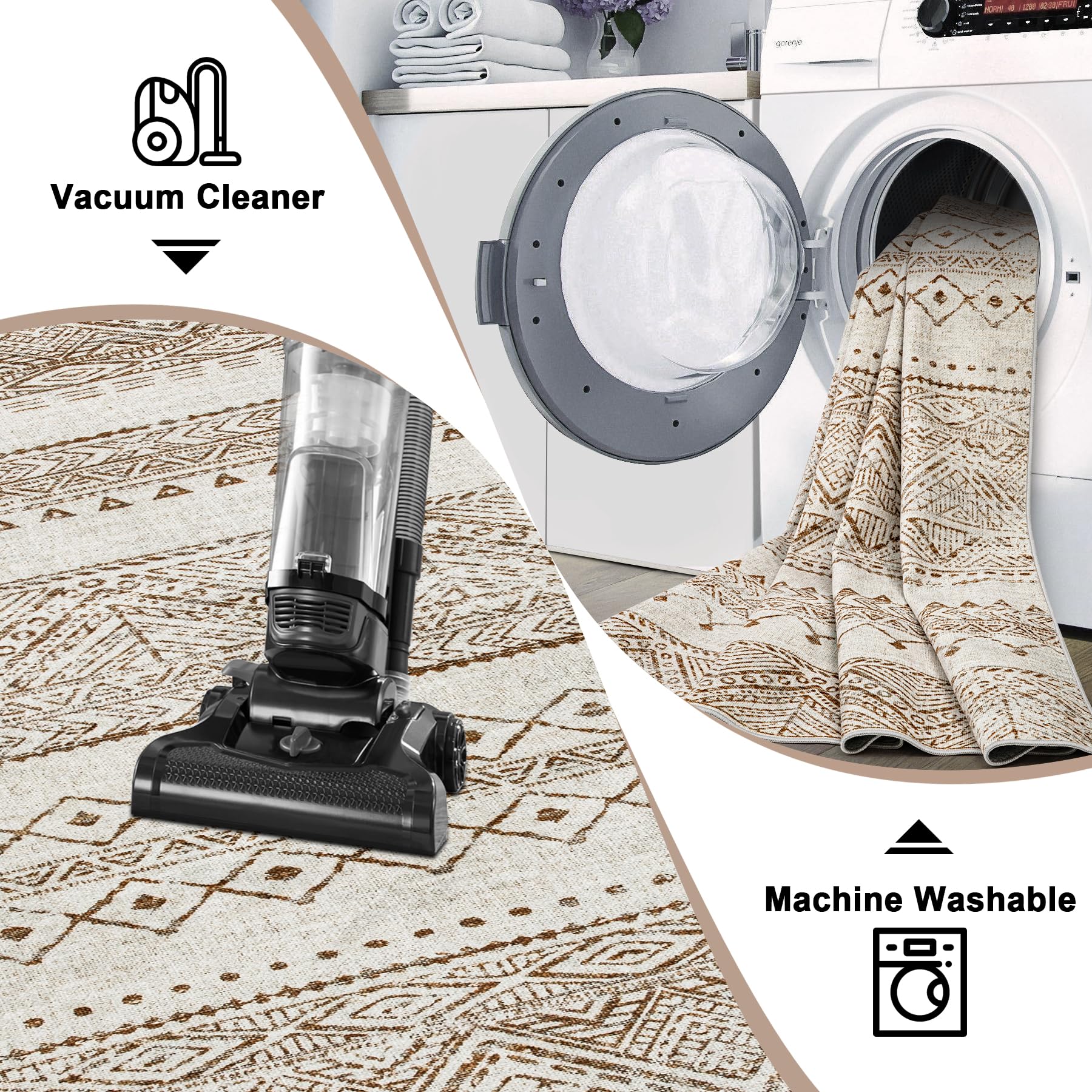 8x10 Area Rugs Living Room Rugs: Large Machine Washable Rug with Non-Slip Backing Non Shedding Stain Resistant, Soft Geometric Moroccan Carpet for Dining Room Nursery Home Office - Brown