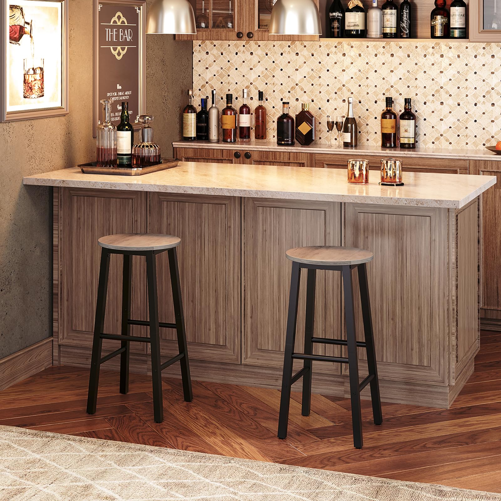 HOOBRO Bar Stools Set of 2, Counter Height Bar Stools, 25.8" Bar Stools for Kitchen Island, Industrial Kitchen Bar Chairs, for Dining Room, Kitchen, Bar, Greige and Black BG07BY01G1