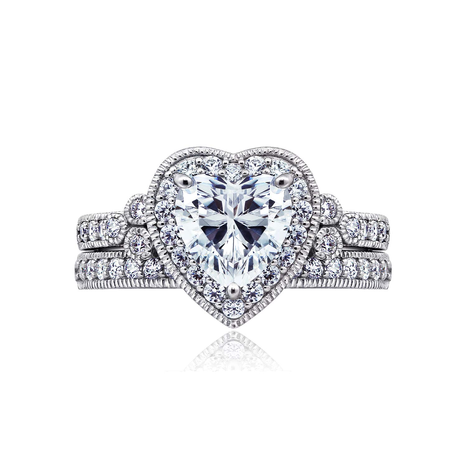 Amazon Essentials Platinum-Plated Sterling Silver Infinite Elements Cubic Zirconia Heart Antique Ring, Size 7, (previously Amazon Collection)
