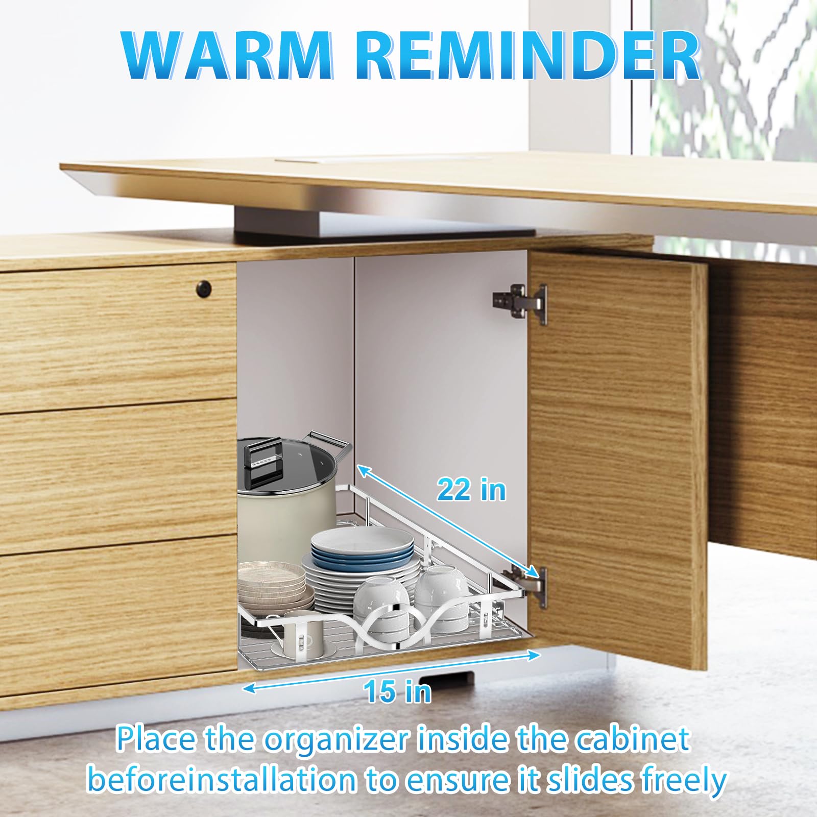 Tksrn Pull Out Cabinet Organizer(14" W x 21" D),Cabinet Drawers Slide Out Shelves for Kitchen,Under Sink Organizer Storage for Cabinet in Home, Pantry, Bathroom(NEED 15" W and 22" D Cabinet)