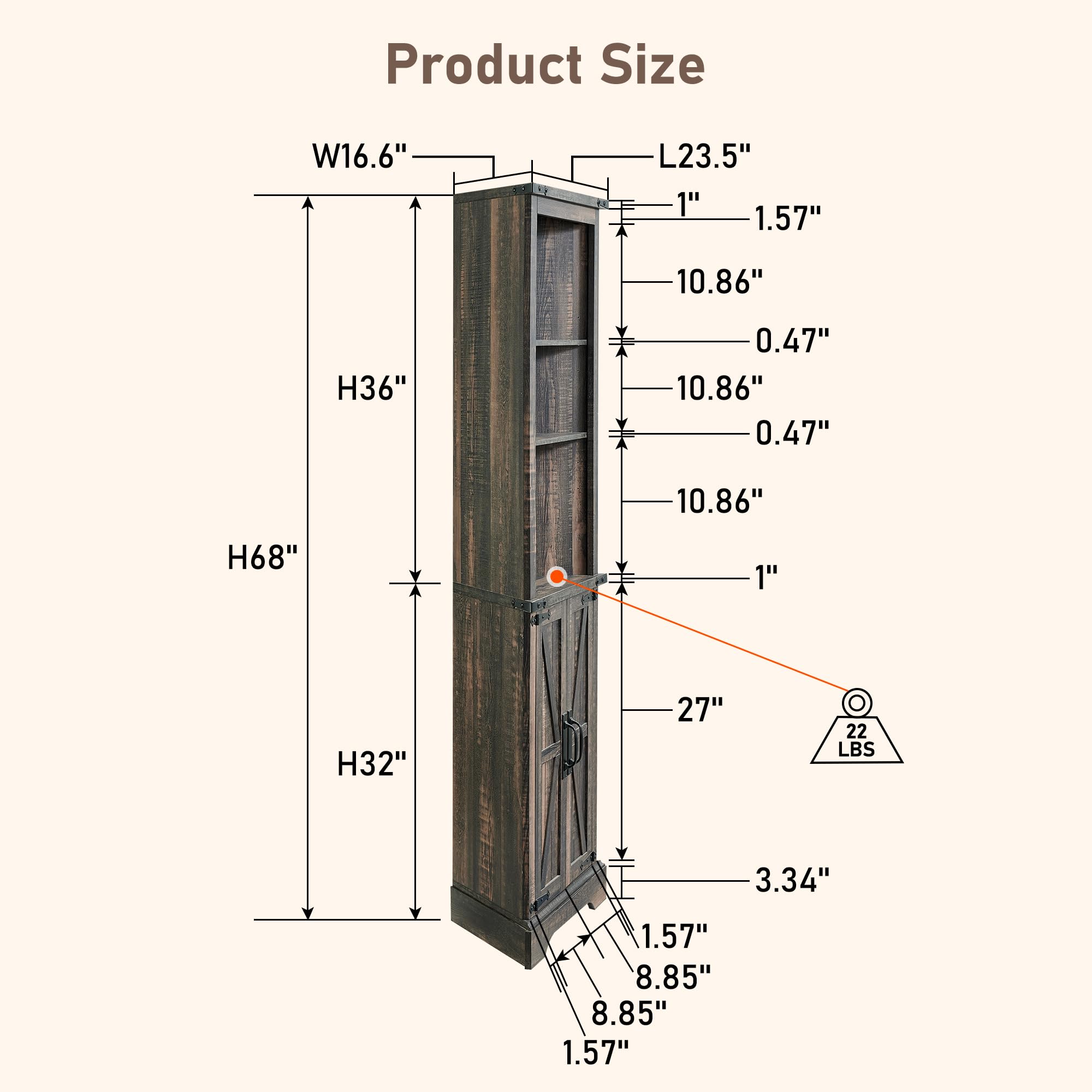OKD Tall Corner Cabinet, Farmhouse Storage Cabinet with Barn Door Design & Adjustable Shelves, Home Space Saver for Bathroom, Living Room, Dark Rustic Oak