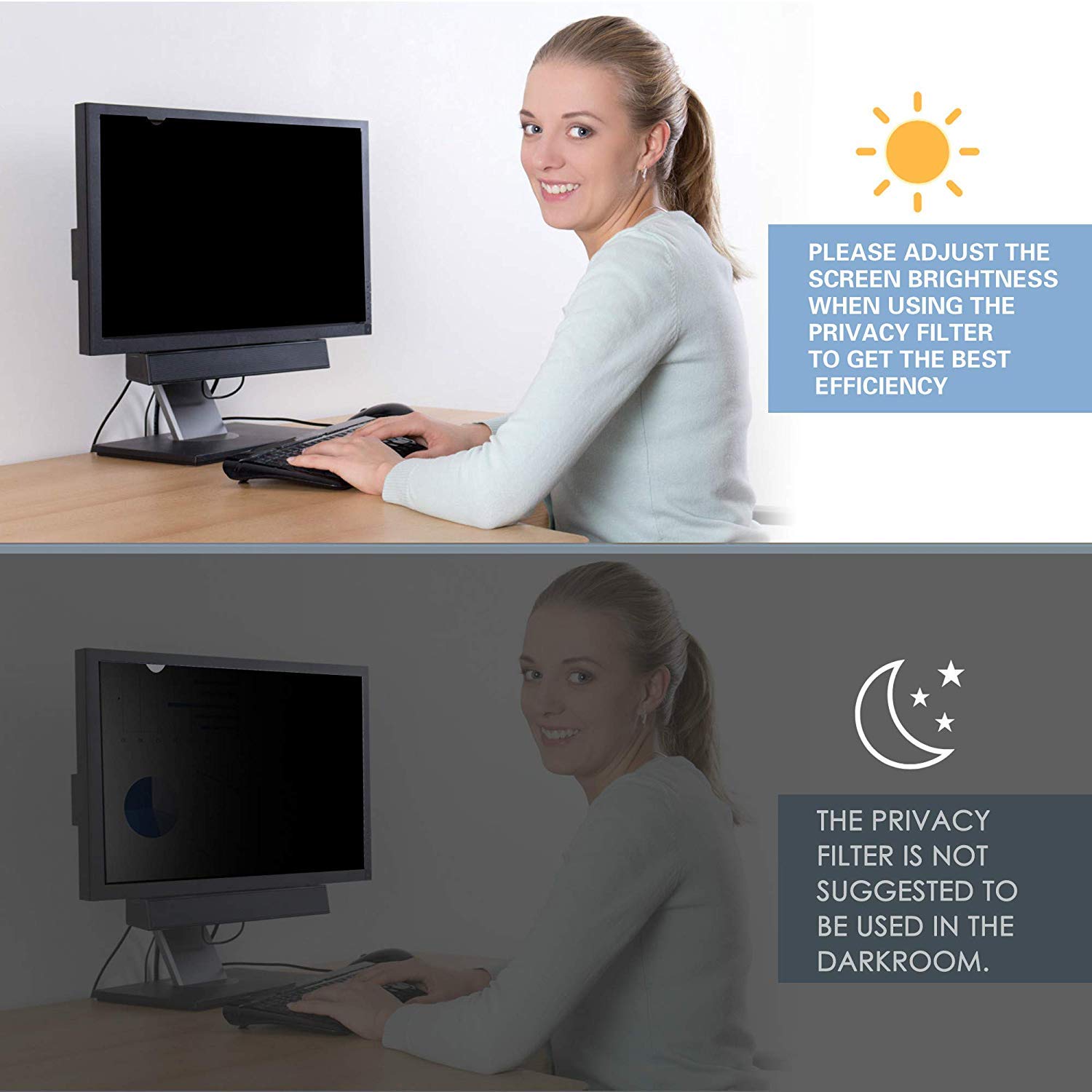 Skylarking 24 inches Computer Privacy Screen Filter, Anti-Spy Anti-Glare Screen Protector Film Compatible 24" Widescreen Computer Monitor with Aspect Ratio 16:9 (WxH:531mm x 298mm)