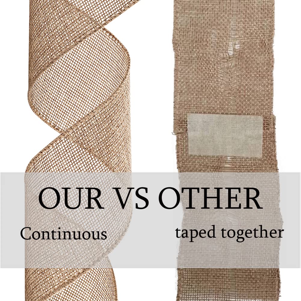 LIUYAXI Natural Burlap Wired Ribbon, 1-1/2" x Continuous 10 Yard, Solid Wired Edge Ribbon for Crafts,Gift Wrapping,Big Bow,Wreath,Tree Decoration,Outdoor Decoration