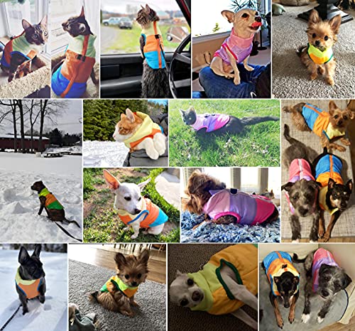 Idepet Pet Dog Cat Coat with Leash Anchor Color Patchwork Padded Puppy Vest Jacket Teddy Chihuahua Costumes Pug Cloth XS S M L (Small, Rose Red)