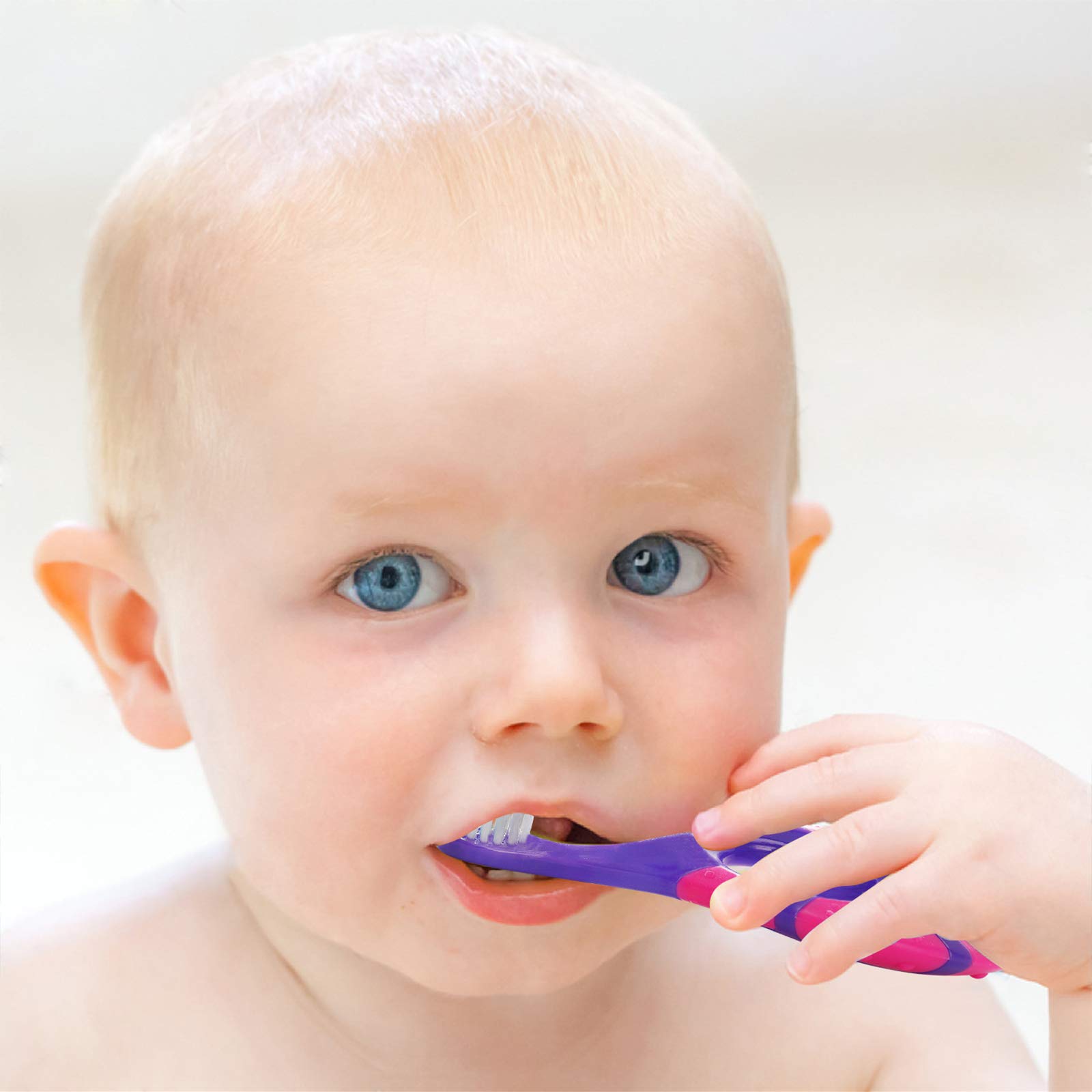Slotic Baby Toothbrush for 0-2 Years, Safe and Sturdy, Toddler Oral Care Teether Brush, Extra Soft Bristle for Baby Teeth and Infant Gums, Dentist Recommended (4-Pack)