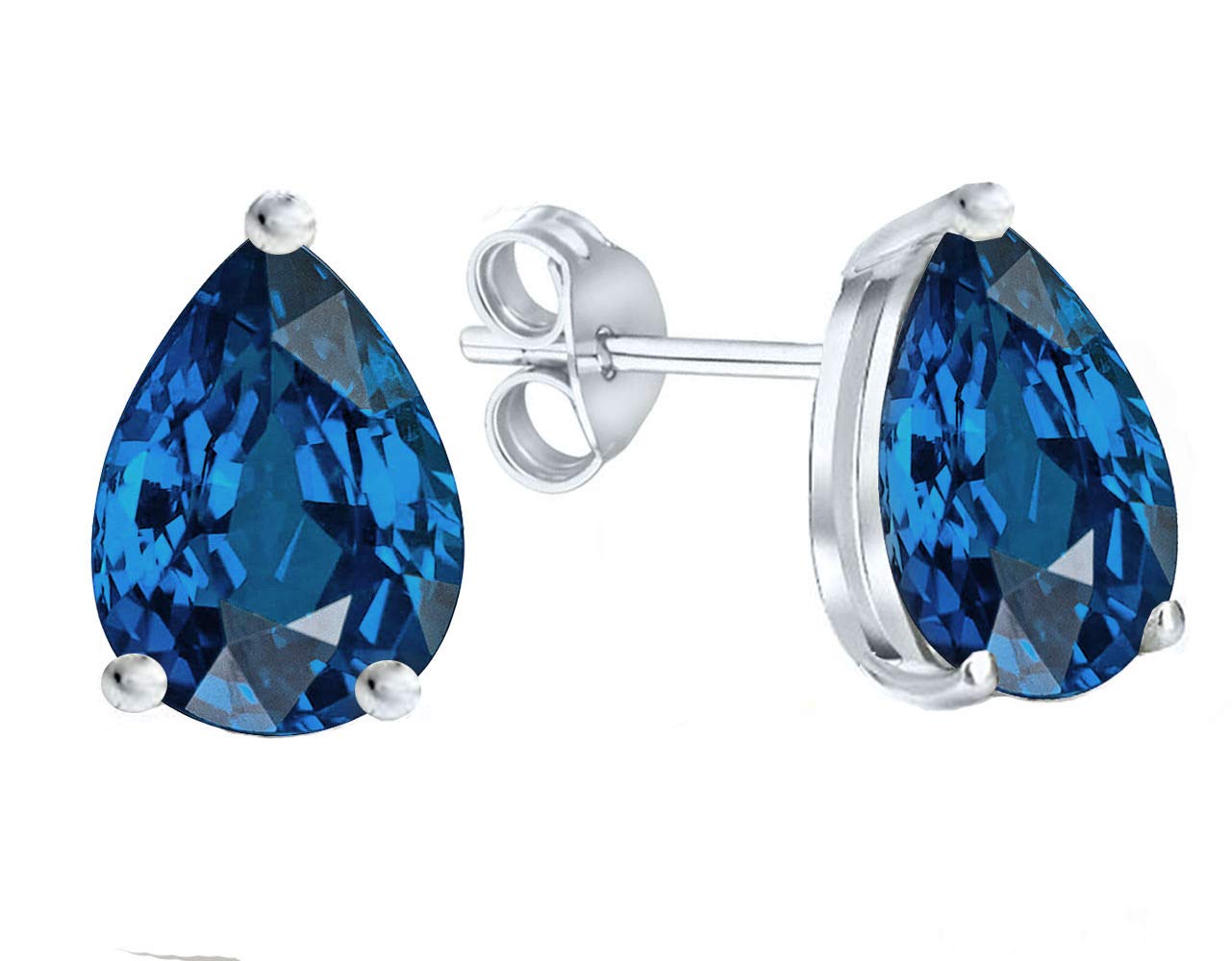 925 Sterling Silver Tear Drop Pear Shape Simulated Sapphire CZ Stud Earrings 4.00 C.T.W
