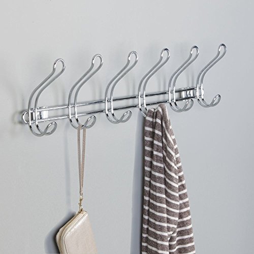 iDesign Classico Wall Mount/Over Door 12-Hook Rack for Coats, Hats, Robes, Towels - Chrome