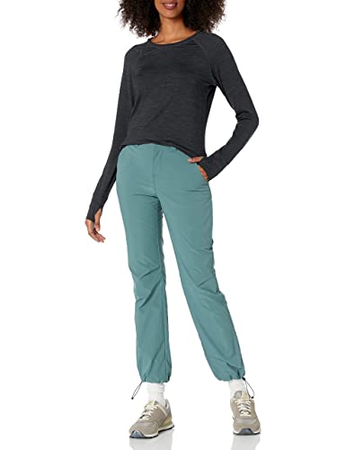 Amazon Essentials Women's Brushed Tech Stretch Long-Sleeve Crewneck Shirt (Available in Plus Size), Black/Space Dye, Large
