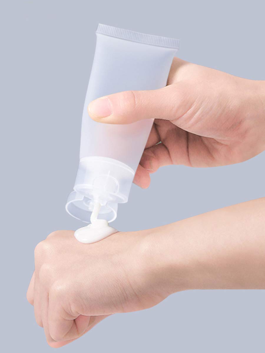 ericotry 24Pcs 30ml (1oz) Empty Translucent Plastic Cosmetic Lotion Tubes Bottles Shampoo Facial Cleaning Bottles Makeup Sample Soft Container Tube Bottle Vial Jar Pot Case with Flip Lid