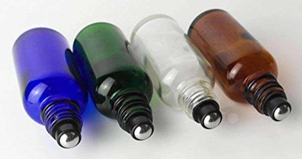 ericotry 4Pcs Brown Glass Roll-on Bottles Empty Refillable Glass Roller Bottles with Stainless Steel Roller Balls and Black Cap for Essential Oil Perfumes Lip Balms Attar Container size 30ml/1oz