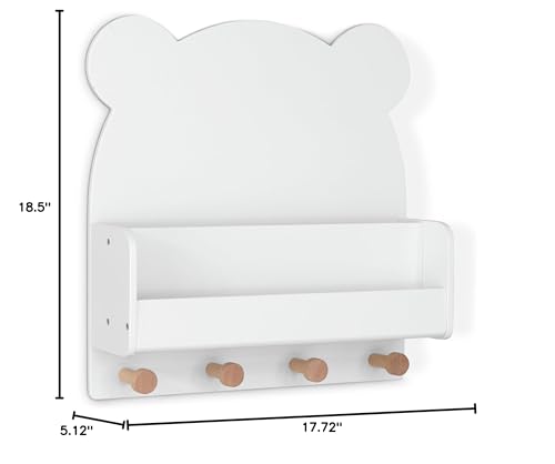 babyGap by Delta Children Brannan Bear Wall Shelf with 4 Hooks, White