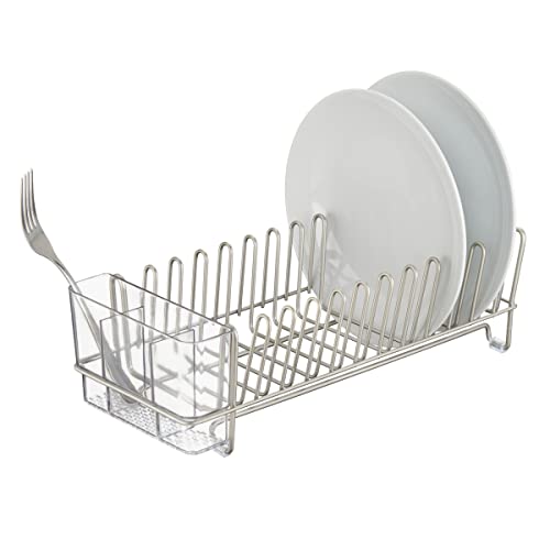 iDesign Metal Dish Drying Rack with Silverware Drainer, The Classico Collection – 12.5" x 5.5" x 4", Satin Silver