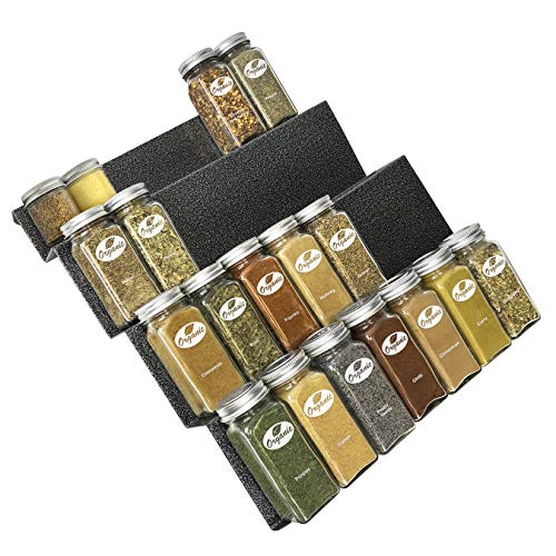 LYNK PROFESSIONALĀ® Spice Drawer Organizer - Heavy Gauge Steel 4 Tier Spice Rack - Drawer Insert Tray for Spice Jars, Herbs and Seasoning - Kitchen Cabinet Drawer Storage - Silver Metallic, Large