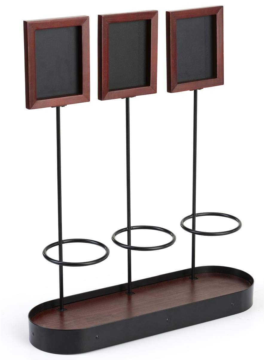 Displays2go Countertop Wine Bottle Sign Display, 3 Chalkboards – Mahogany (WINCNTCHK3)