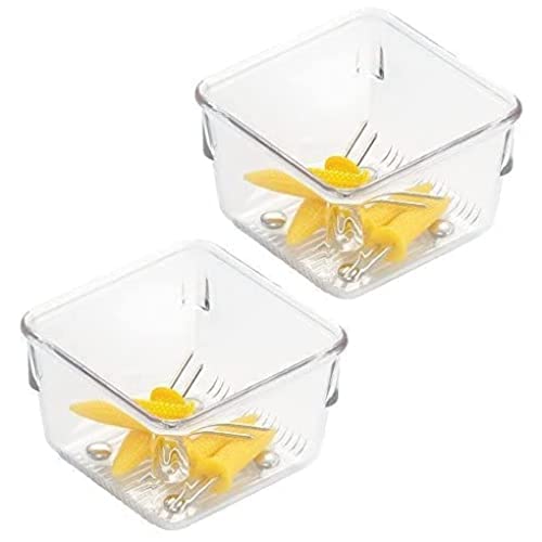 iDesign Plastic Drawer Organizer for Bathroom, Vanity, Kitchen Drawers, The Linus Collection – Set of 2, 3" x 3" x 2", Clear