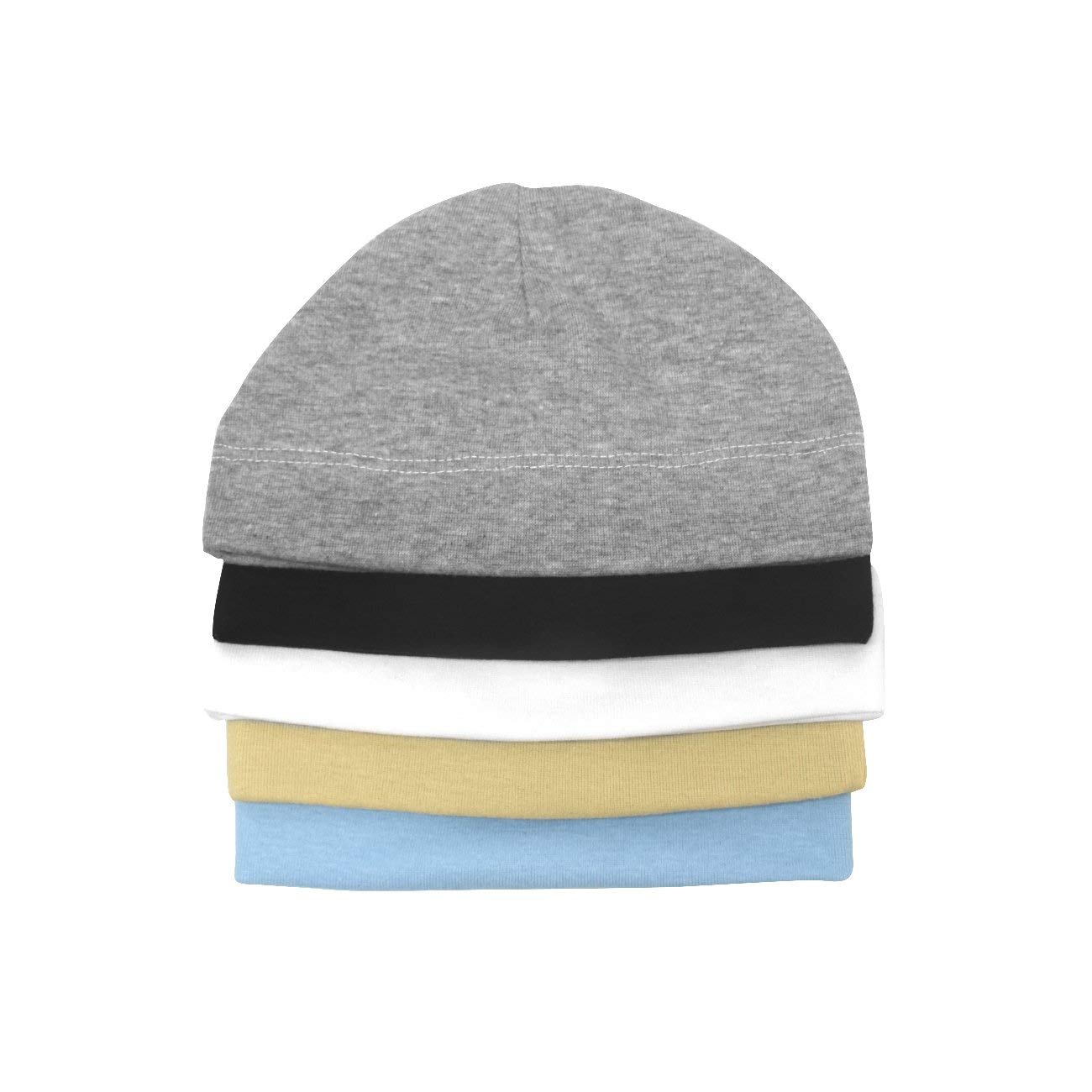 Betty Dain Jersey Knit 5 Piece Infant/Baby Cap, Set of 5 Soft Baby Beanies, Assorted Colors, 100% Cotton Stretch, Boys, Machine Washable, Grey/White/Black/Beige/Blue