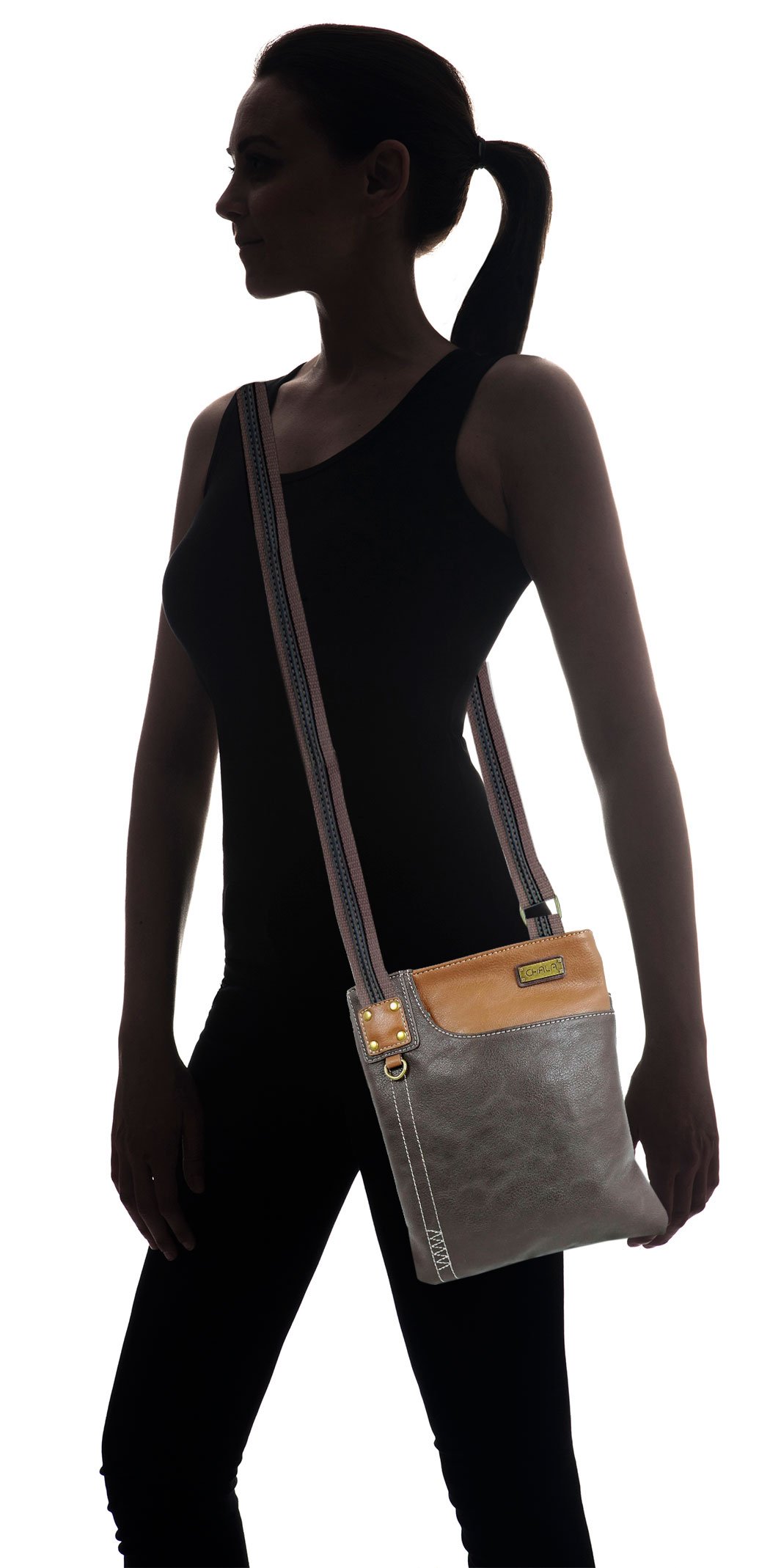 CHALA Handbag Xbody Swing Bag, Crossbody Swing Bag, FAUX Leather, 2 Tone (Owl, Teal/Black)