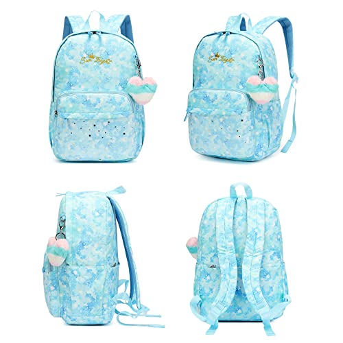 Caran·Y Waterproof Girls Backpack for Kids in Elementary School bag Large space Love decoration Starry pattern Fit Over 6 years old Backpack for Toddler Girls Book Bag(Aqua Blue)