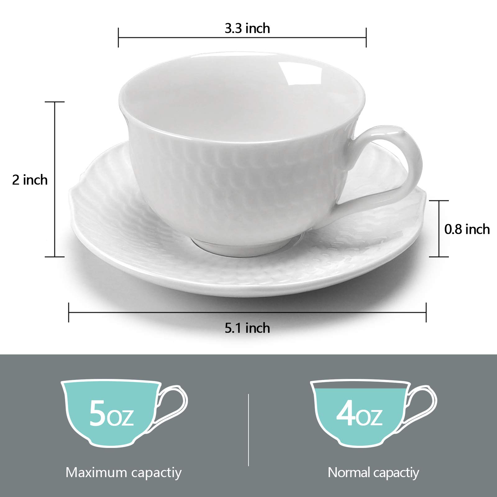 amhomel Tea Cups and Saucers Set of 6, Porcelain Espresso Cups, 4 Oz Cappuccino Cups for Specialty Coffee Drinks, Cappuccino, Cafe Mocha, Espresso and Tea-Pumpkin Design, White