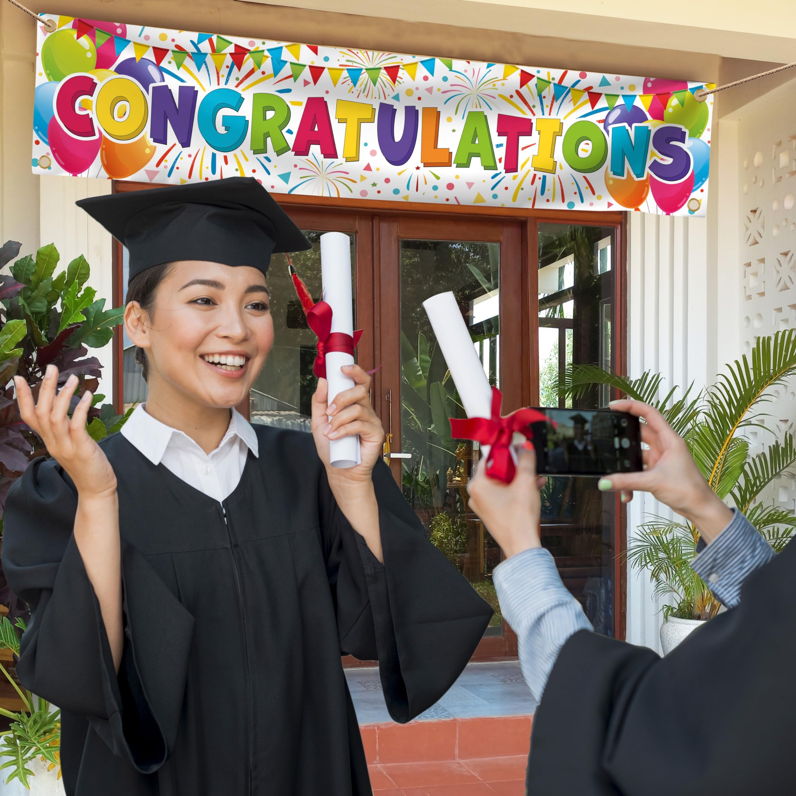 Congratulations Banner - Congratulations Decorations - We are so Proud of You banner - Well Done Banner - Graduation Banner - Graduation Decorations for Prom - 6 x 1.3ft (White)