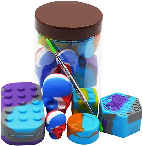Vitakiwi 3ml 7ml 9ml 15ml Wax Skull 26ml Honeybee Silicone Concentrate Containers 6+1 Multi Compartment Storage Oil Jars with Carving Tool (6PCS)
