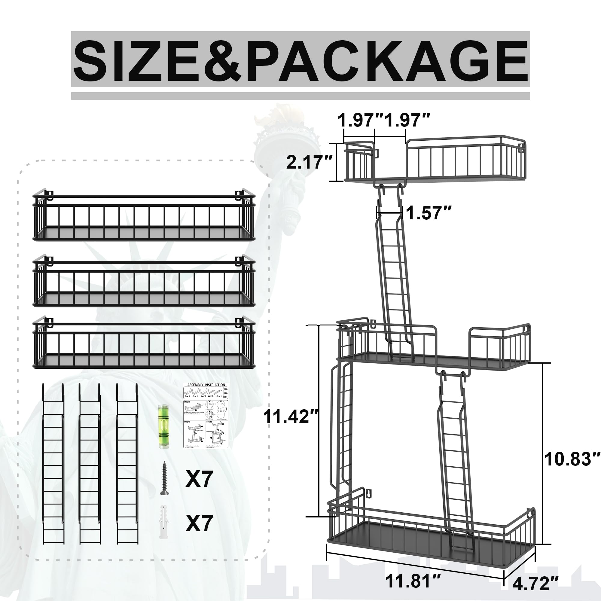Sumbame 3-Tier Fire Escape Wall Shelf, Black Metal Floating Shelves, Eye-Catching Wall Mounted Picture Ledge Shelf, Unique Knick Knack Shelf Organizer, Funky Home Decor for Living Room and More