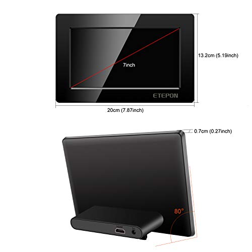 ETEPON 7 Inch HD LCD Screen for Raspberry Pi 1024 X 600 HDMI Monitor with Ultra-Slim Shell for Raspberry Pi 3 2 Model B+ 3B 2B B+ A+ EP007 (7 Inch Raspberry Pi Screen),Black,kit2